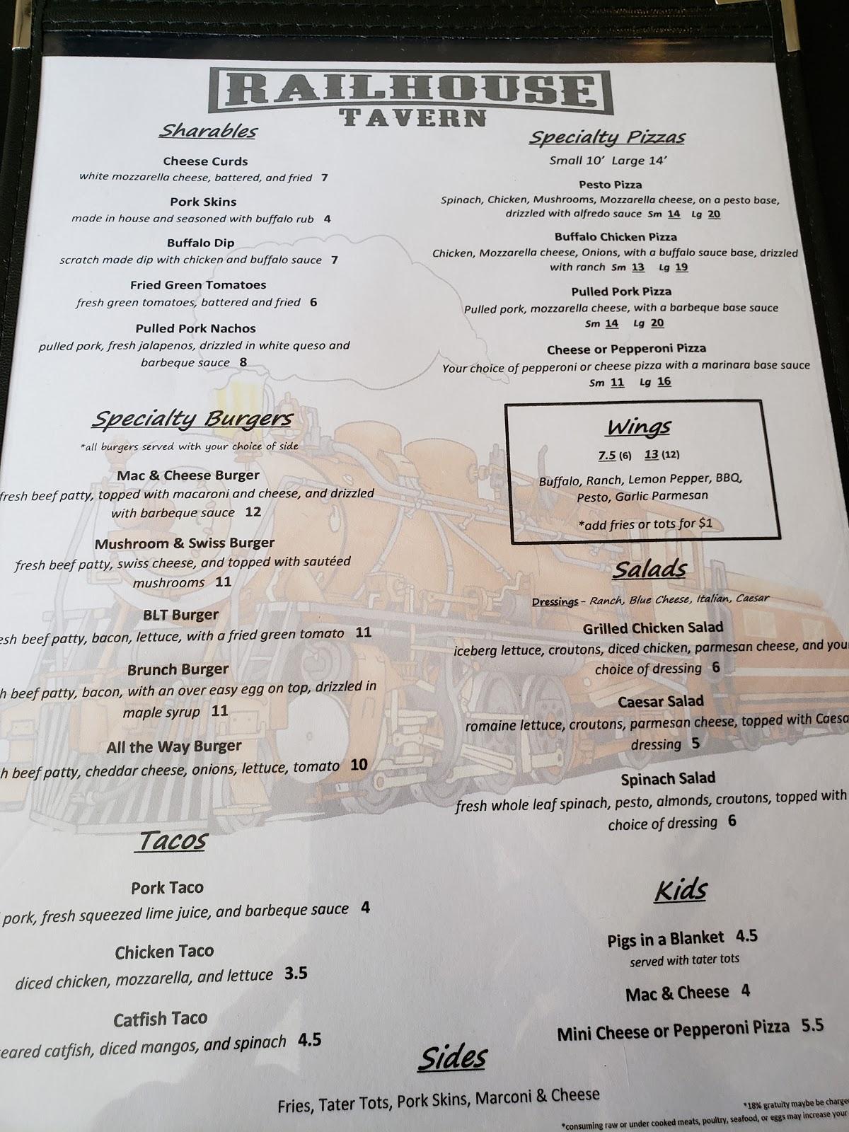 Menu at RailHouse Tavern steakhouse, Cordele