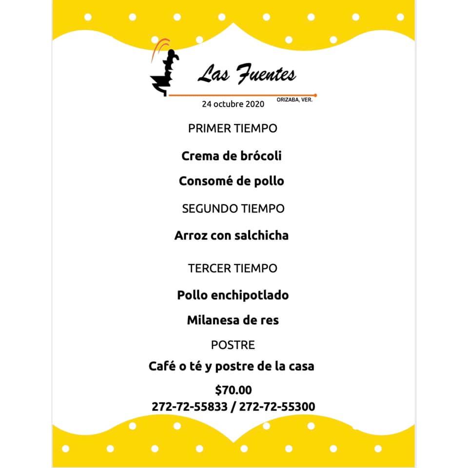 Menu at Las Fuentes restaurant, Orizaba, Pte. 7 163