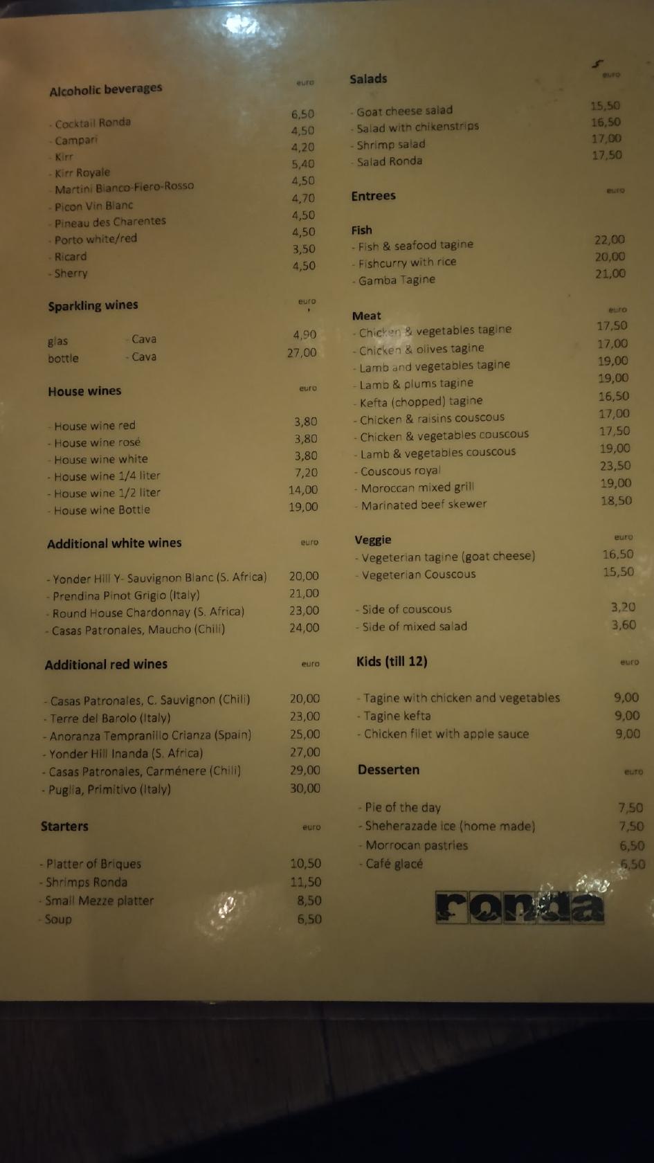 Menu at Ronda, Mechelen