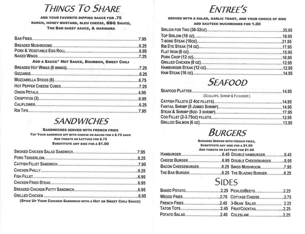 Menu At The Bar Unadilla