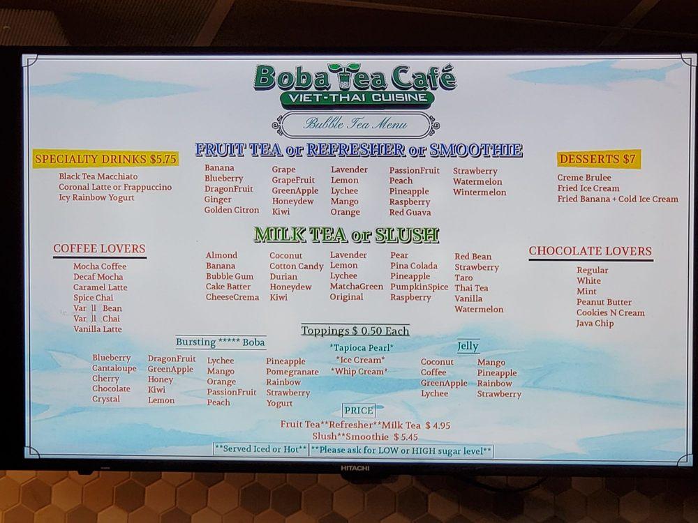 Menu at Boba Tea Cafe & Vietnamese-Thai Restaurant, Niagara Falls