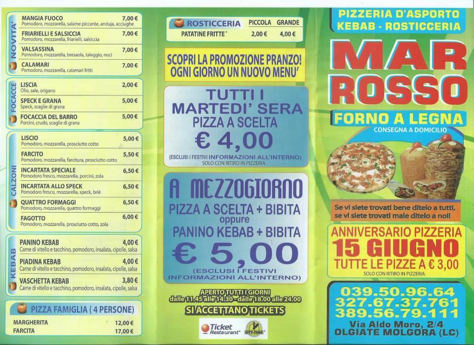 Menu da Mar Rosso pizzeria, Olgiate Molgora
