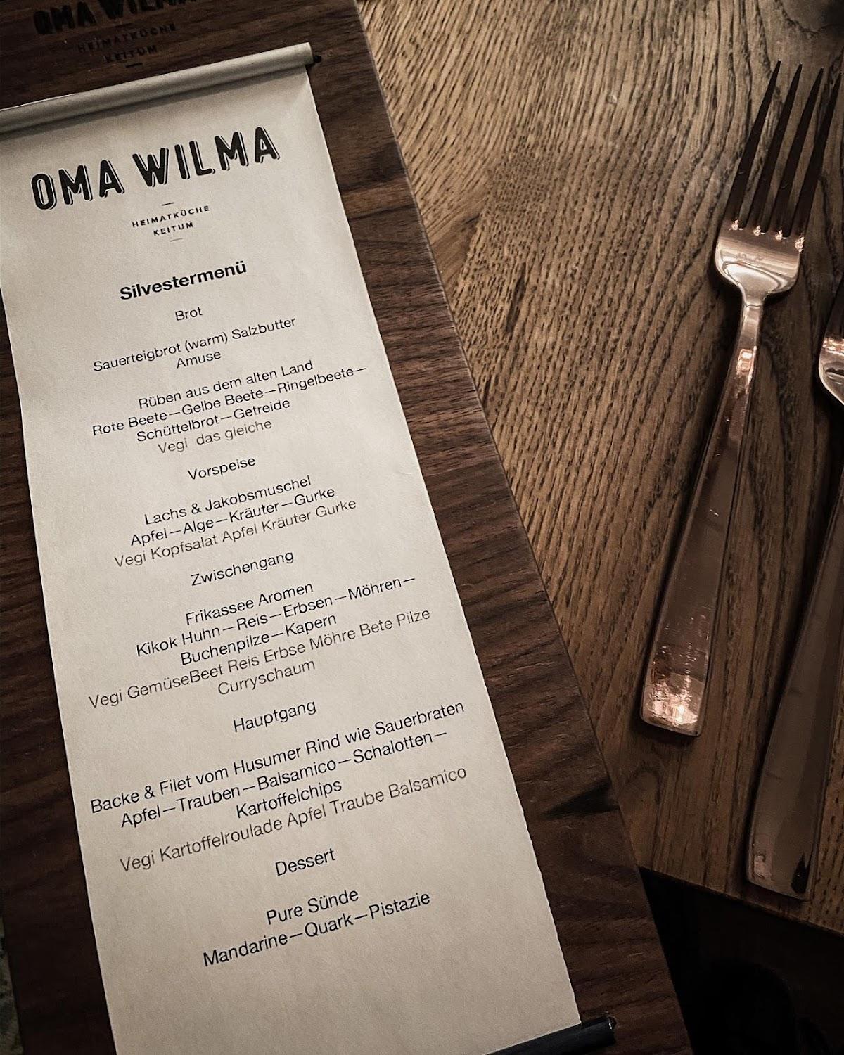 Menu at Oma Wilma Heimatkuche restaurant, Sylt
