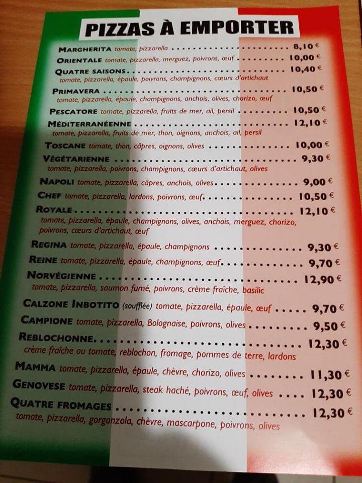Menu at Restaurant Primavera, Sainte-Geneviève