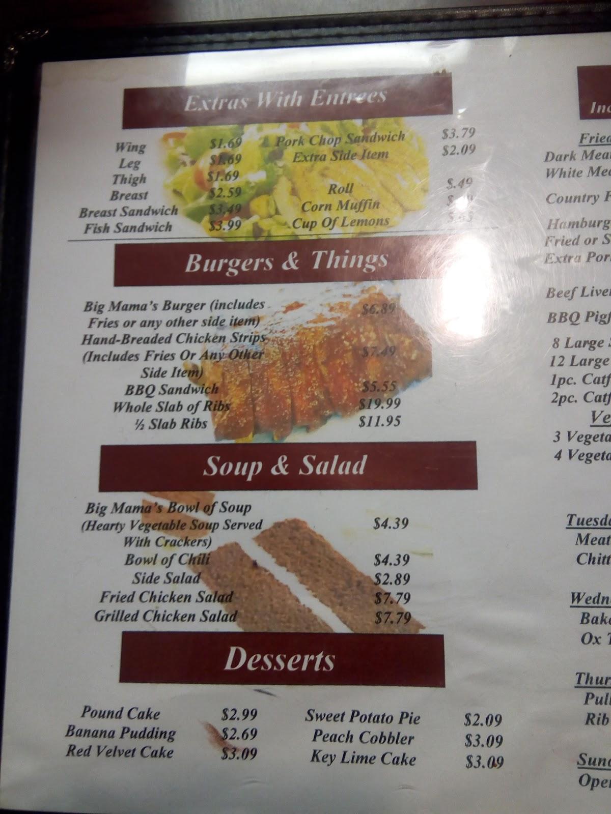 Menu at Big Mama's Soul Food desserts, Augusta
