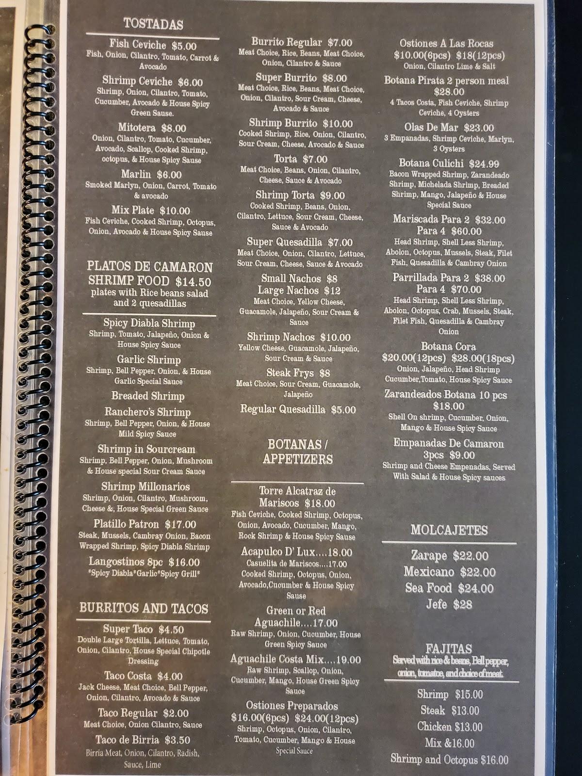 Menu at Costa Restaurant, Atwater
