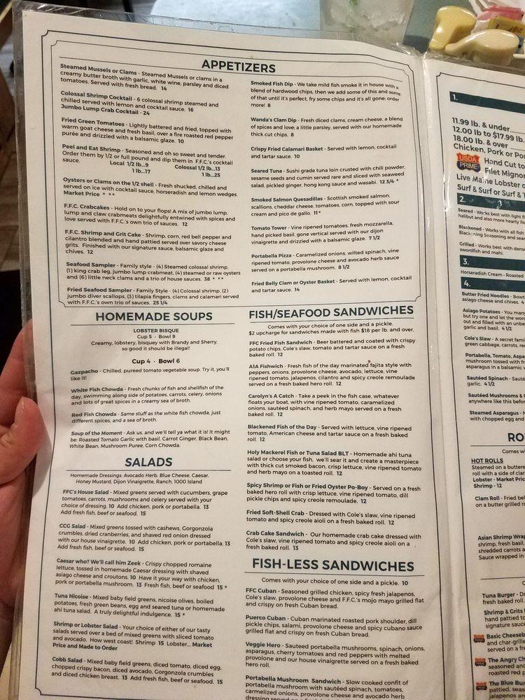 Menu at Flagler Fish Company restaurant, Flagler Beach
