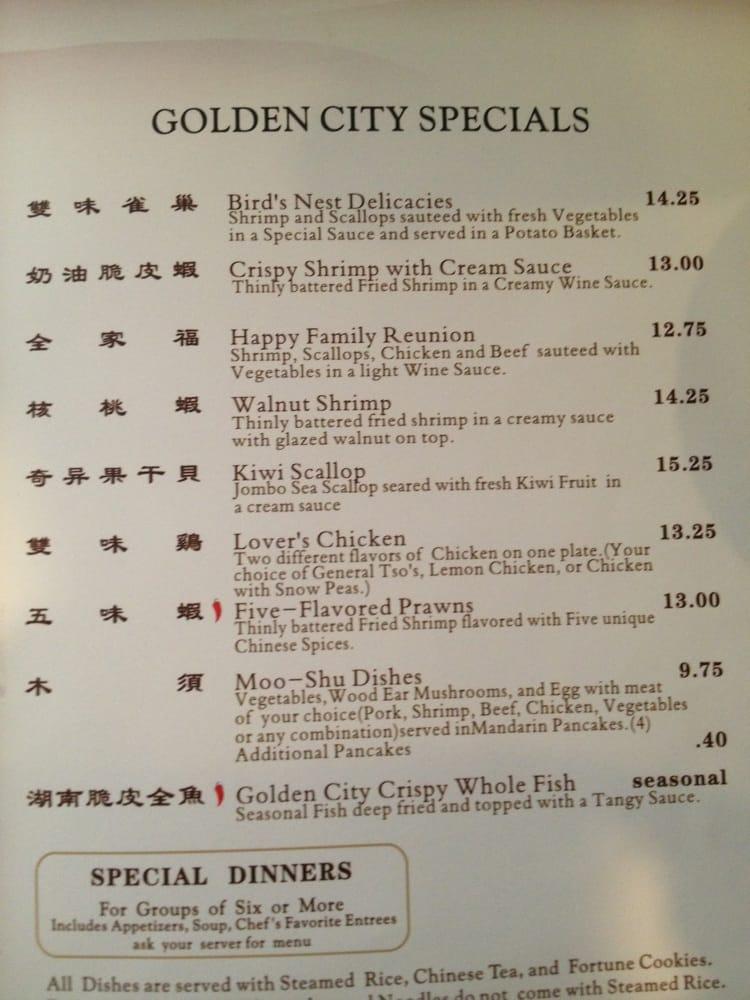 Menu at Golden City restaurant, Vancouver