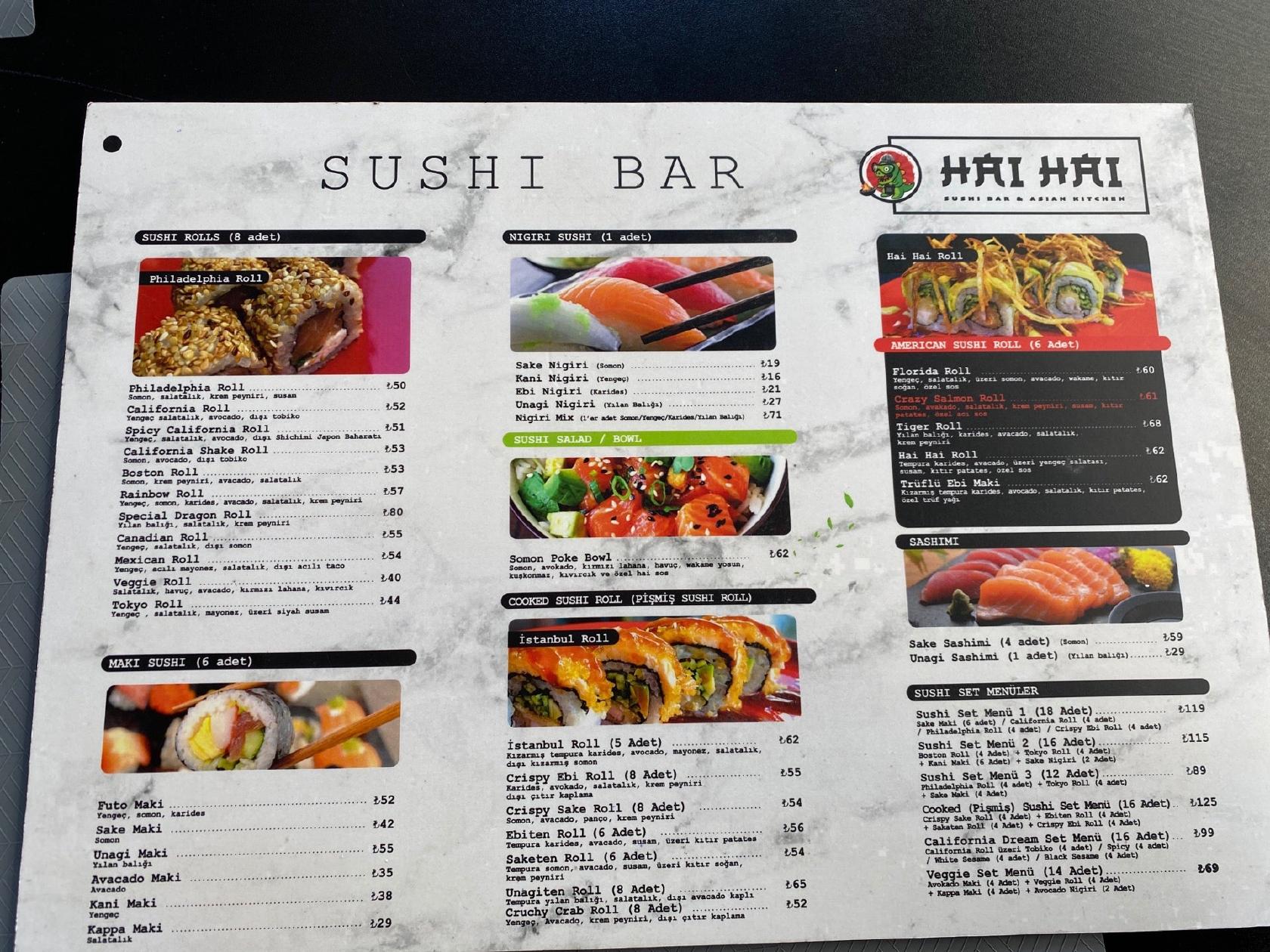 Menu at Hai Hai Sushi Bar & Asian Kitchen, Izmir