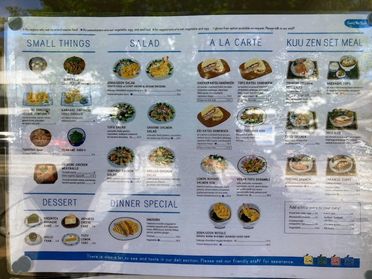 Menu at KUU Café + Japanese kitchen. cafe, South Melbourne