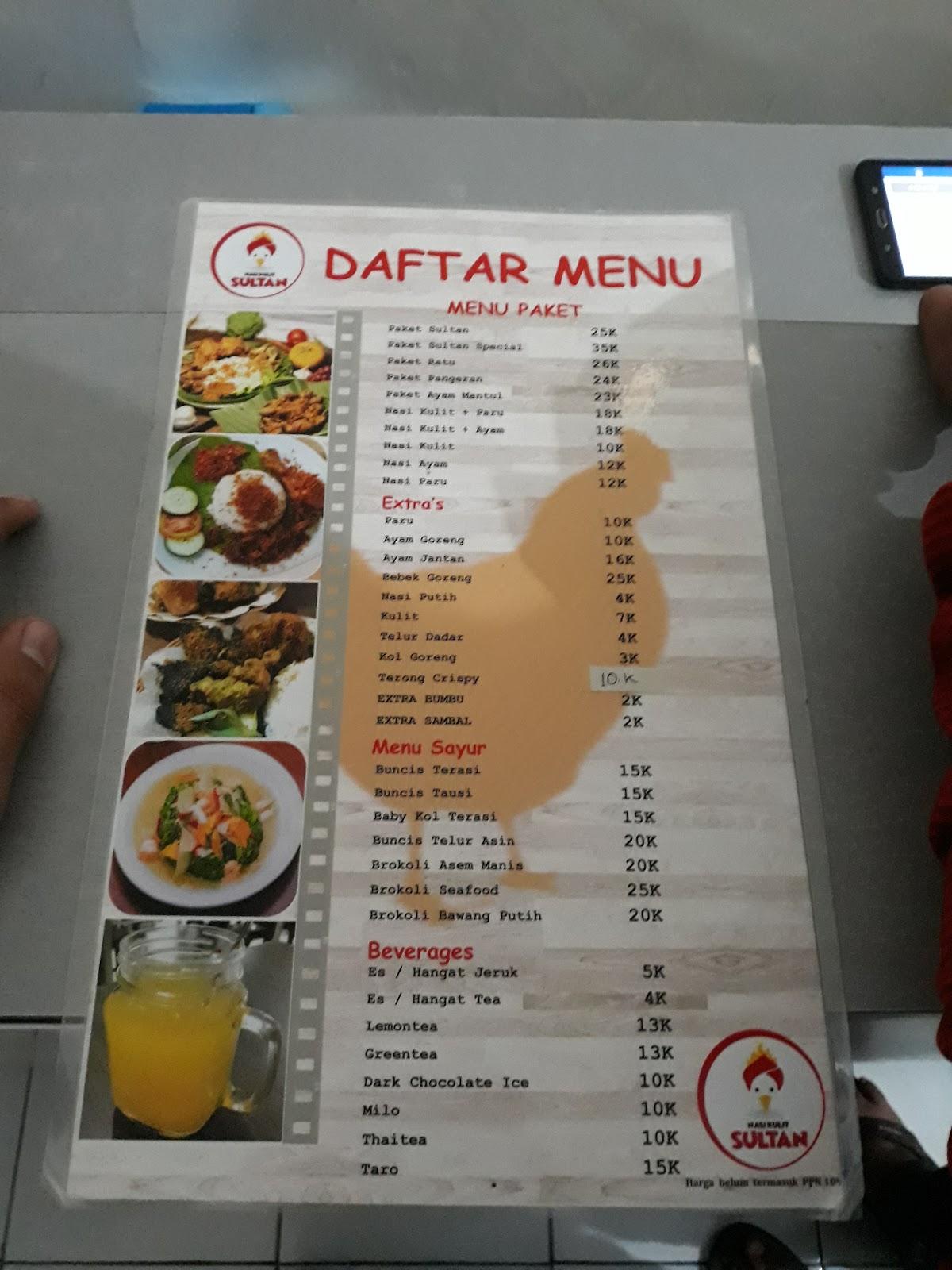 Menu at Nasi Kulit Sultan restaurant, Semarang, Jl. Taman Menteri ...
