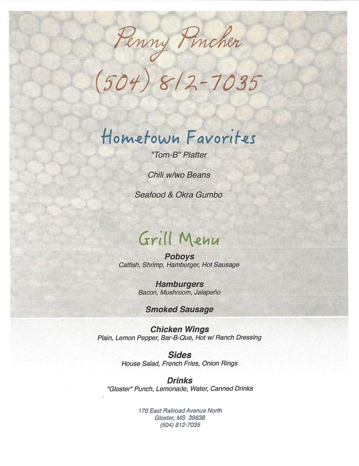 Menu at Penny Pincher restaurant, Gloster
