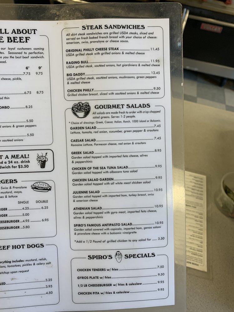 Menu at Spiro's Deli fast food, Glenview