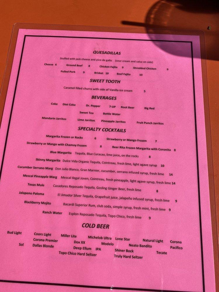 Menu at Taco Dive restaurant, Winnsboro