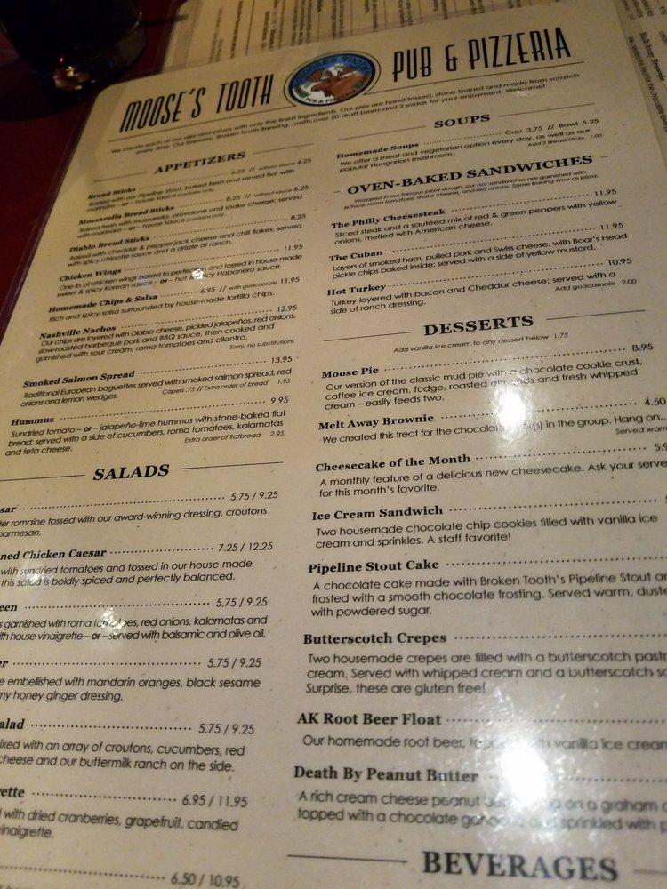 Menu at Moose's Tooth Pub & Pizzeria, Anchorage