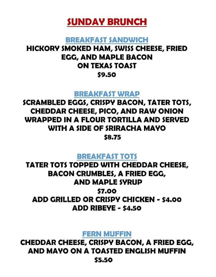 Menu at The Silver Fern pub & bar, Sheboygan