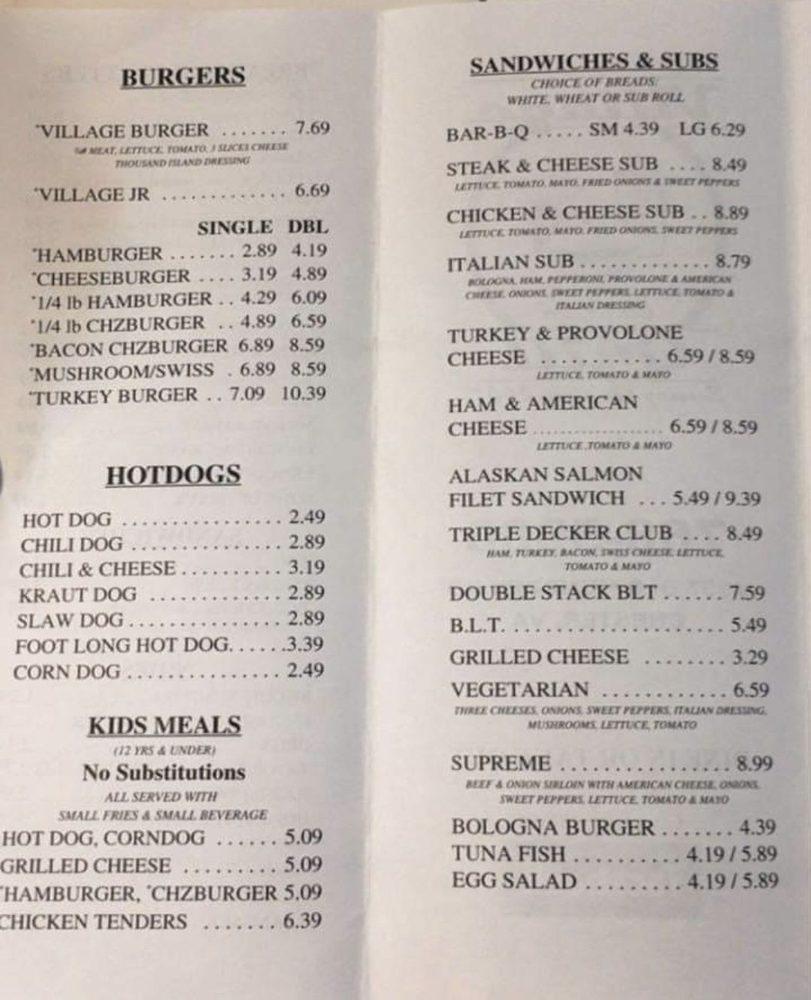 Menu at The Village Grill restaurant, Chester