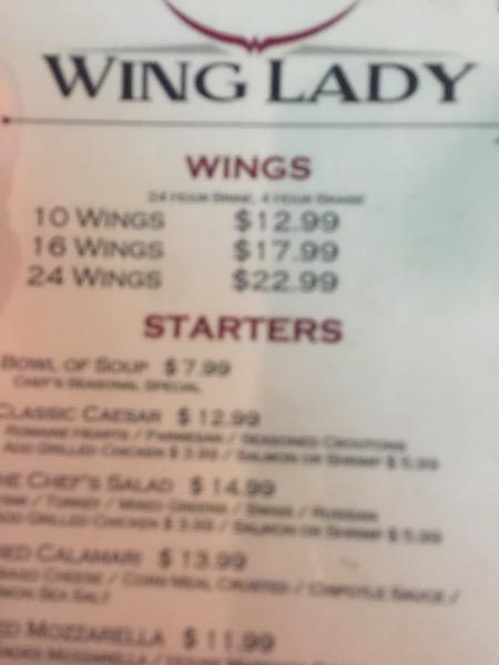 Menu at Wing Lady pub & bar, Rye Brook