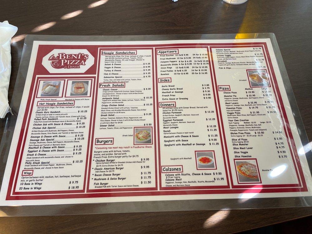 Menu at Beni's Pizza pizzeria, Black Canyon City, Old Black Canyon Hwy