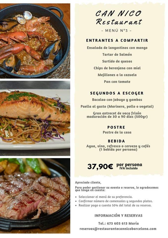 Carta del restaurante CAN NICO, Barcelona