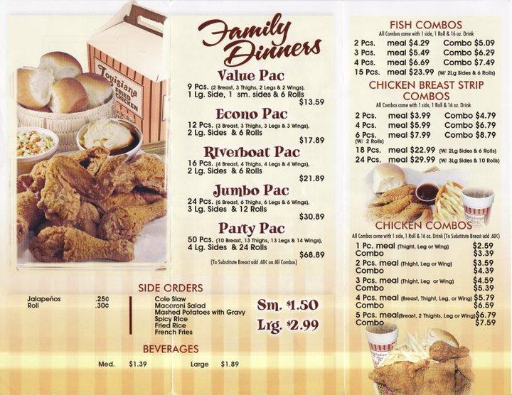 Carta de comida rápida Louisiana Fried Chicken, Los Angeles, W ...