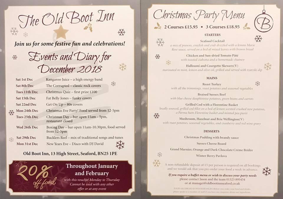 Menu at Old Boot Inn pub & bar, Seaford