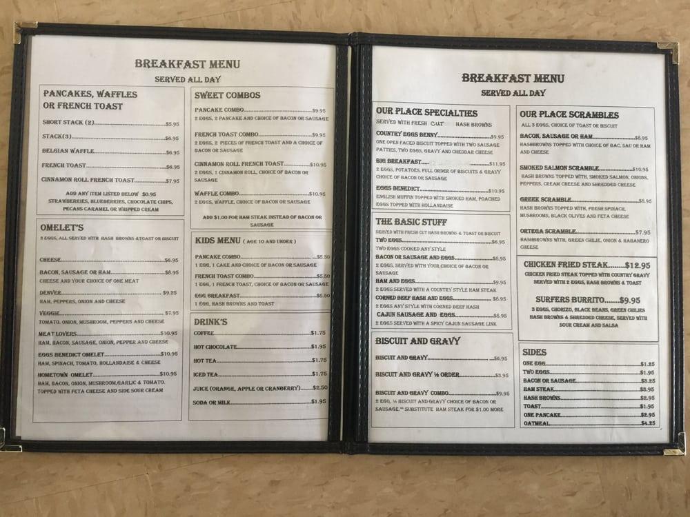 Menu at Our Place Restaurant, Ocean Shores