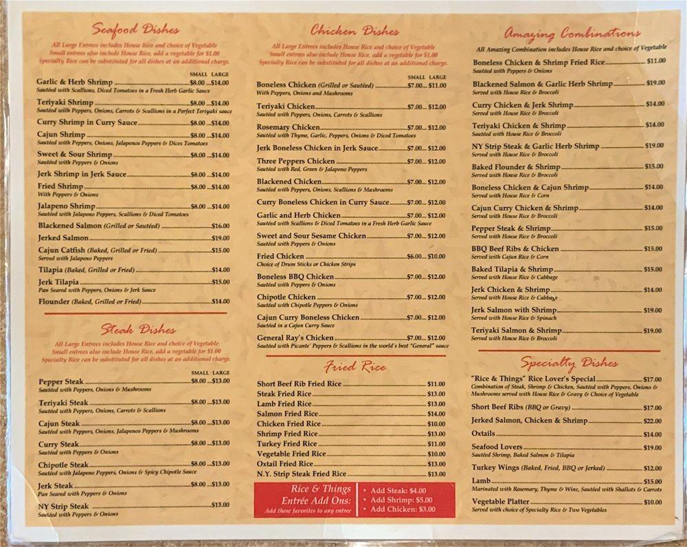 Menu at Rice & Things restaurant, Philadelphia