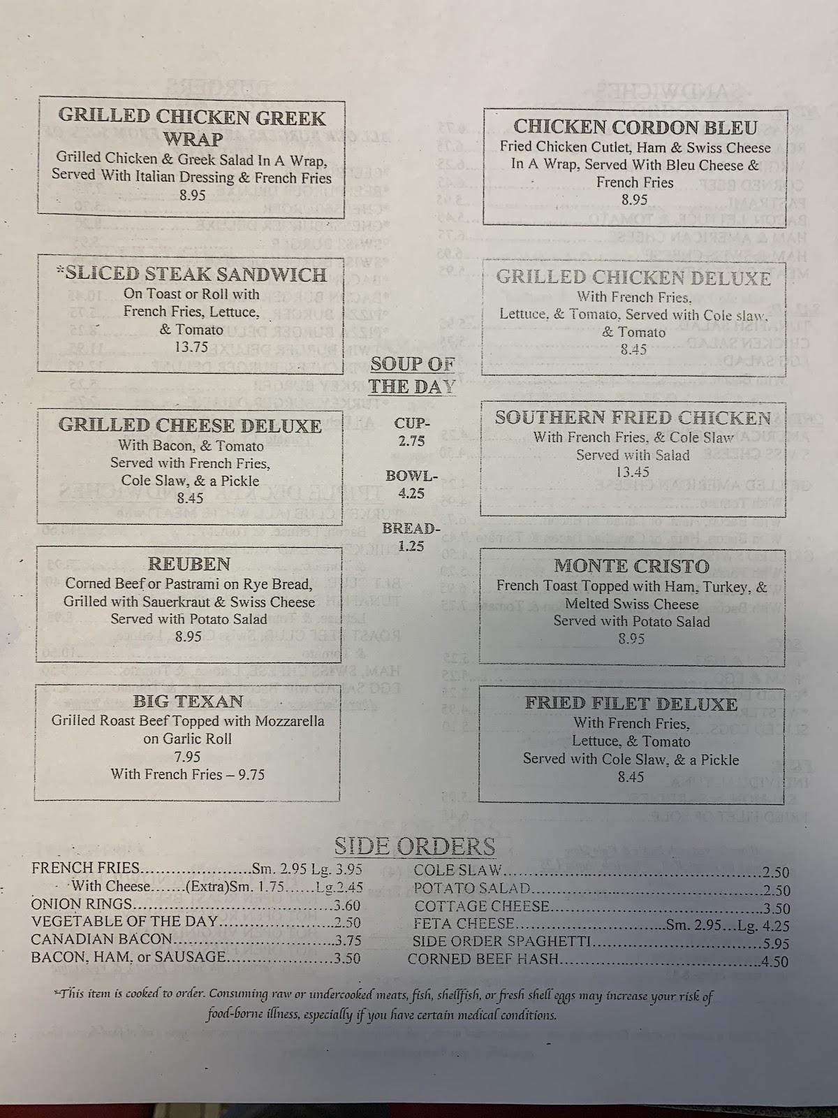 Menu at Station Coffee Shop restaurant, Port Jefferson Station