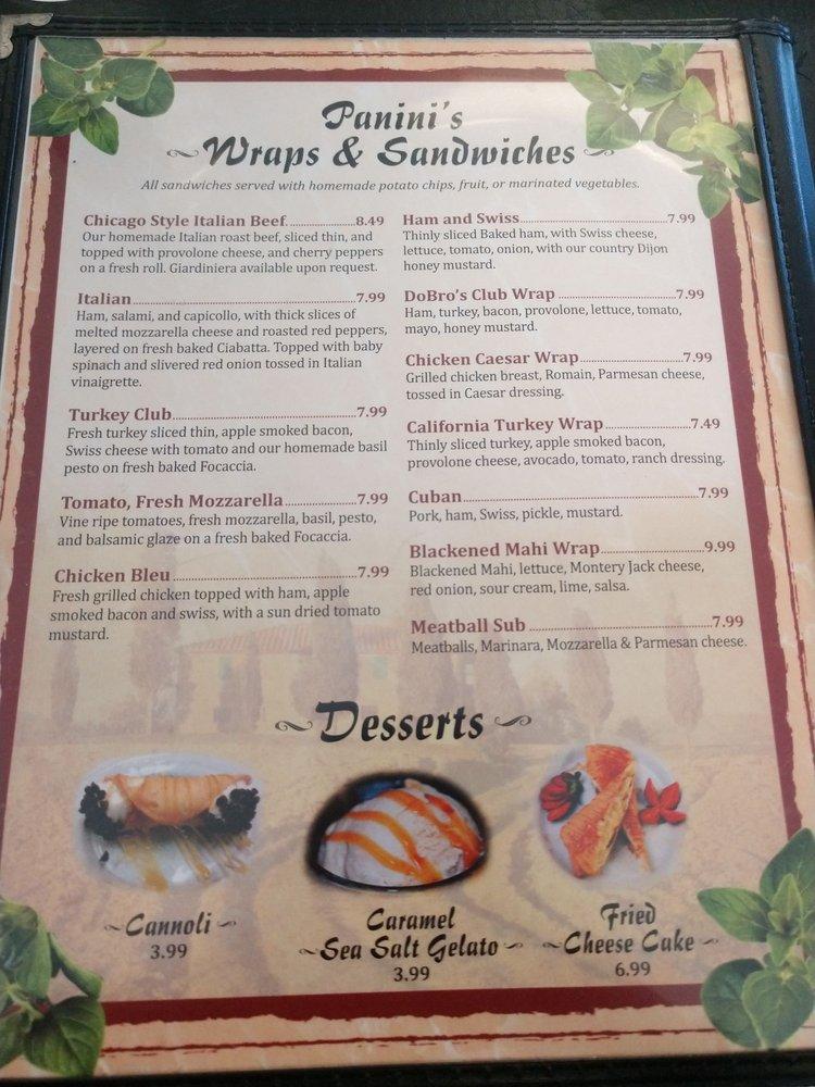 Menu at Dobro's Restaurant, DeLand