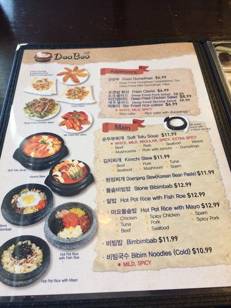 Menu at DooBoo restaurant, Burnaby