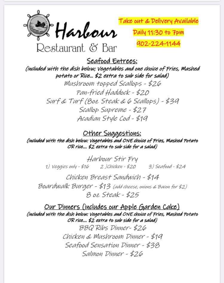 Menu at Harbour Restaurant and Bar, Chéticamp