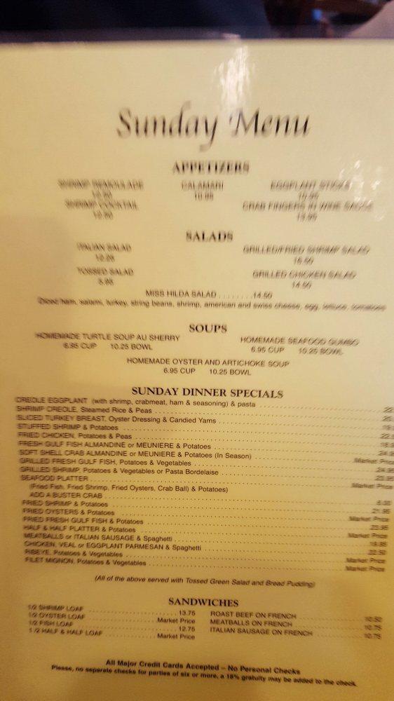 Menu at Mandina's Restaurant, New Orleans