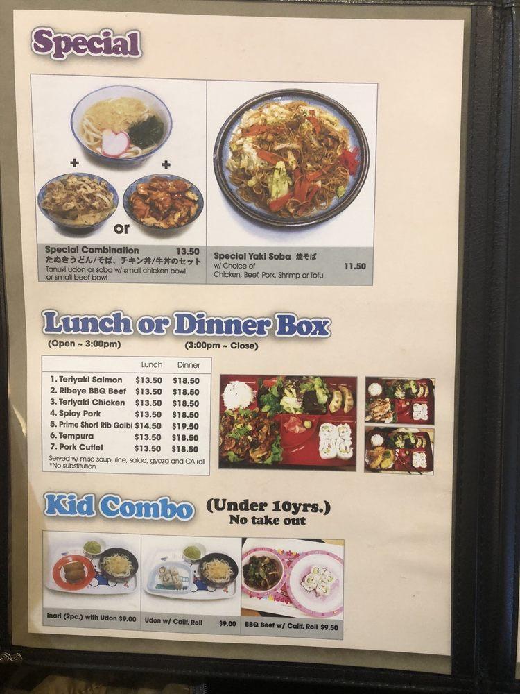 Menu at Ozeki Noodle restaurant, Oxnard