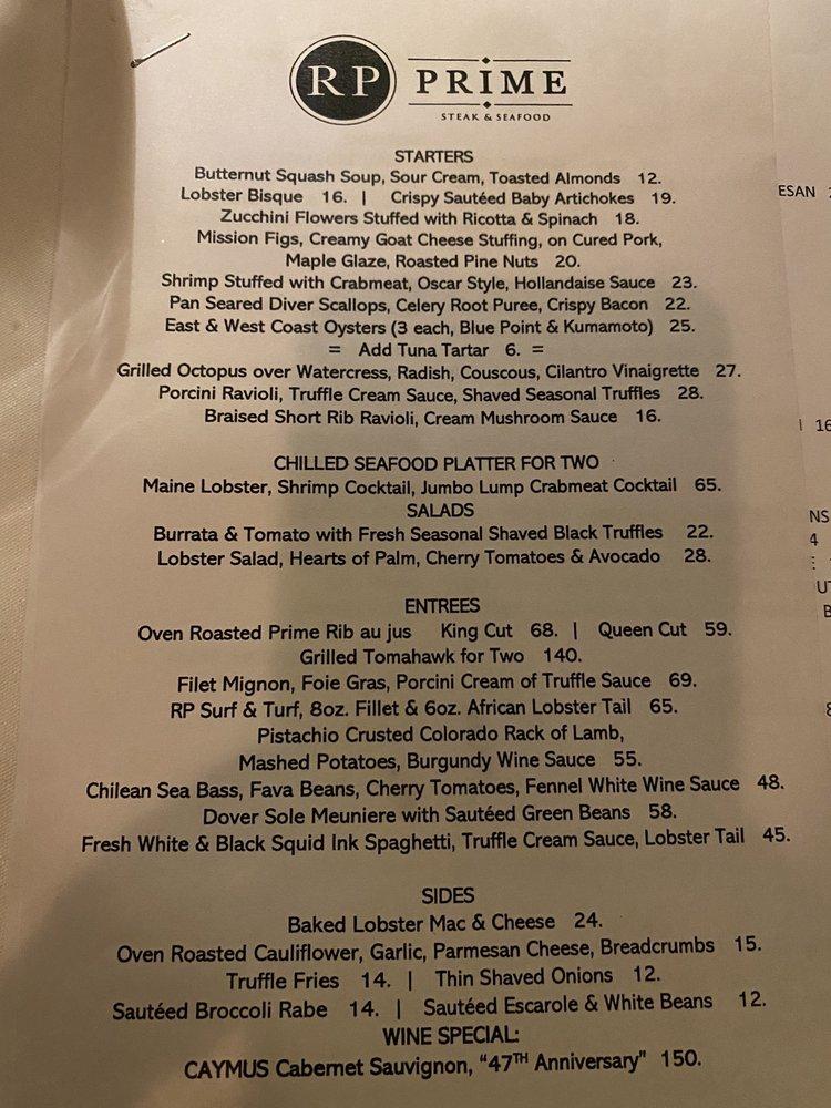 Carta de RP PRIME Steakhouse, Mahwah