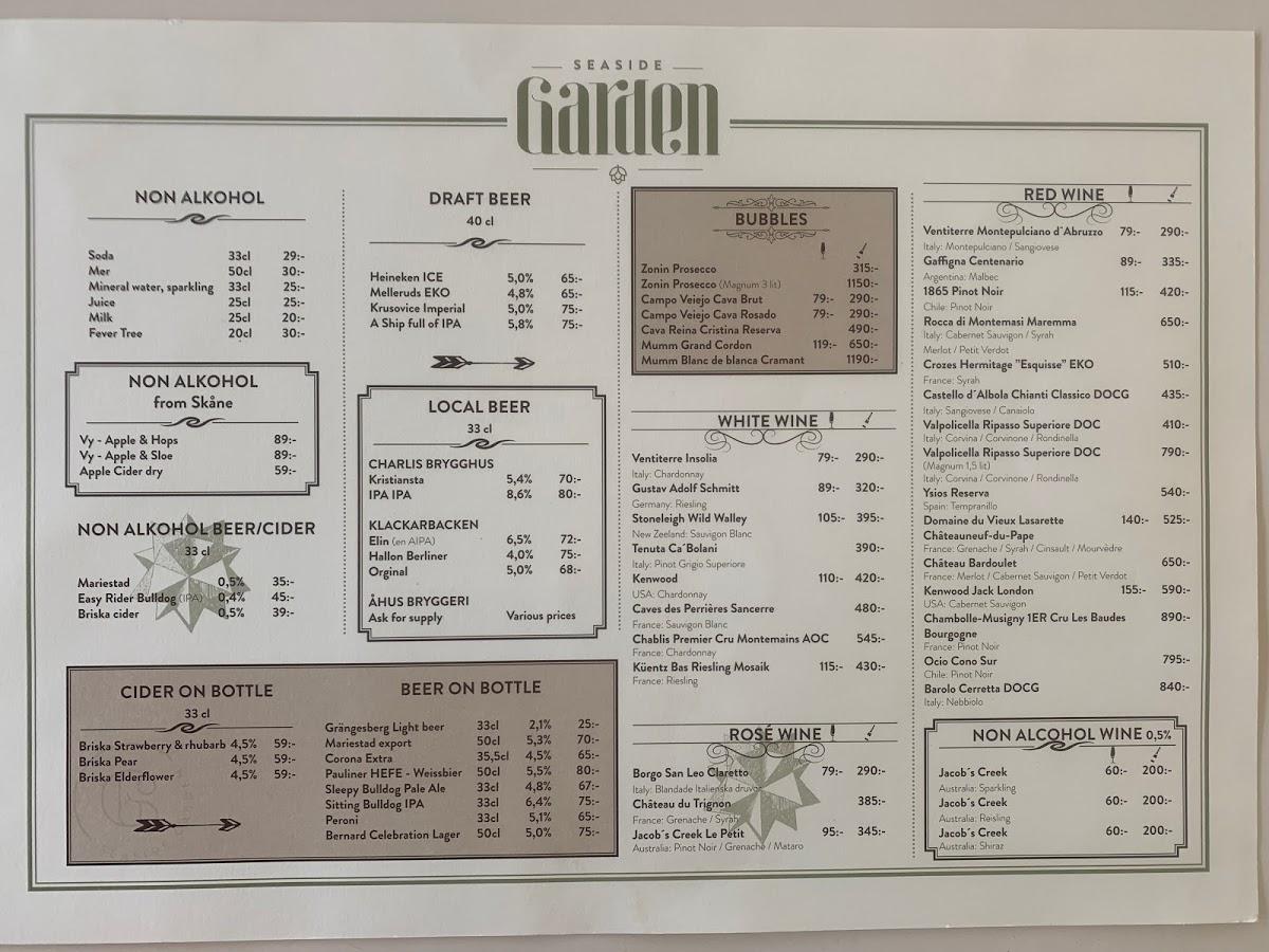 Menu at Seaside Restaurant, Åhus