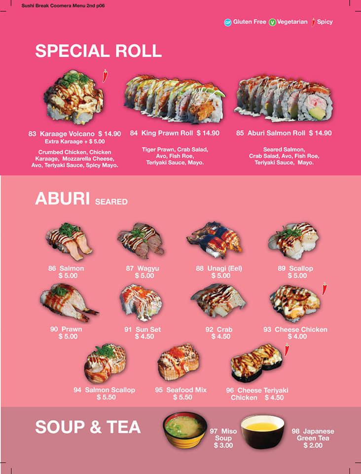 Menu at Sushi Break Express Coomera restaurant, Gold Coast