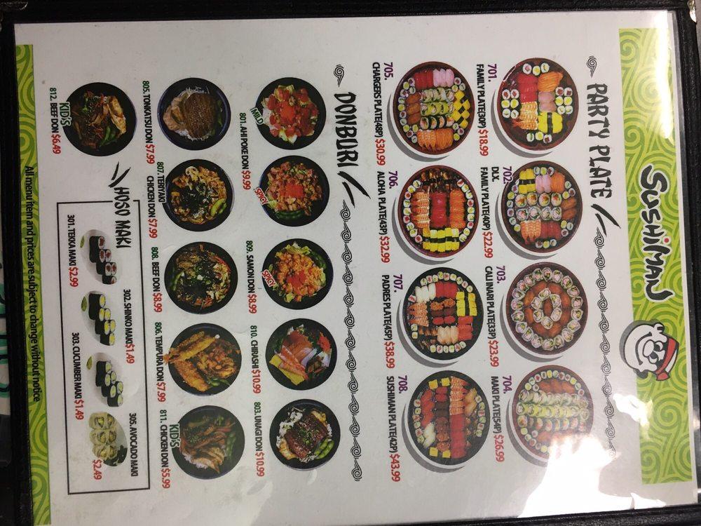 Menu at Sushiman restaurant, San Diego, College Grove Way #104