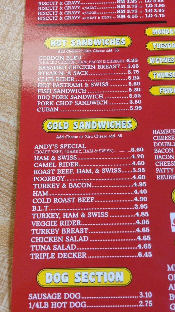 Menu at Andy's Sandwich Shoppe fast food, Jacksonville, 503 Lane Ave S