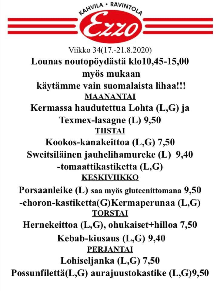 Menu at Kahvila-Ravintola Ezzo restaurant, Finland