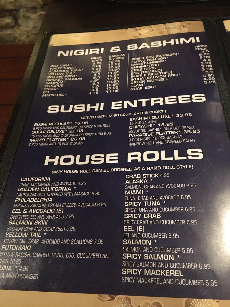 Menu at MoMo Sushi & Grill restaurant, Branson