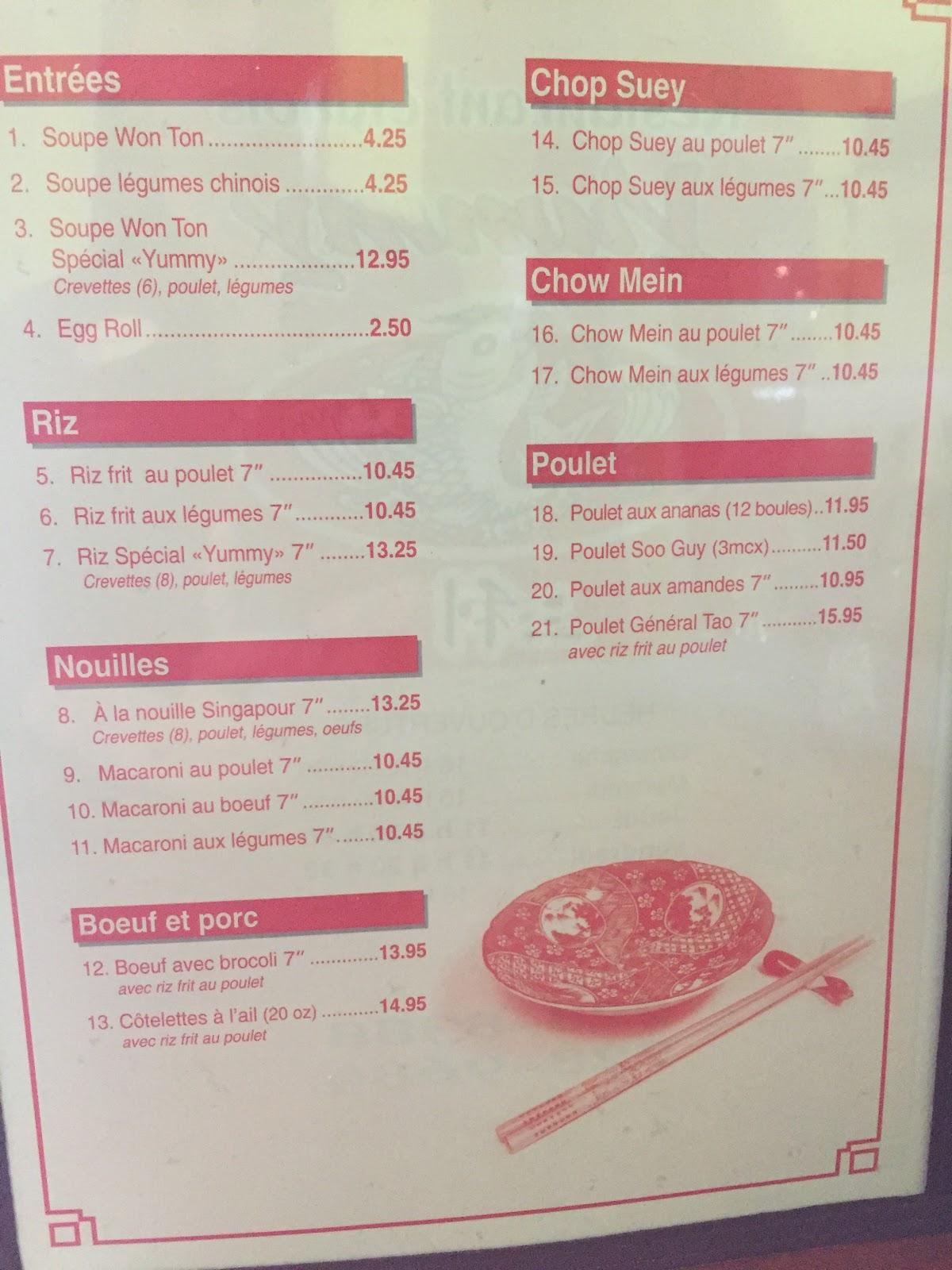 Menu at Restaurant Yummy Chinois, Louiseville