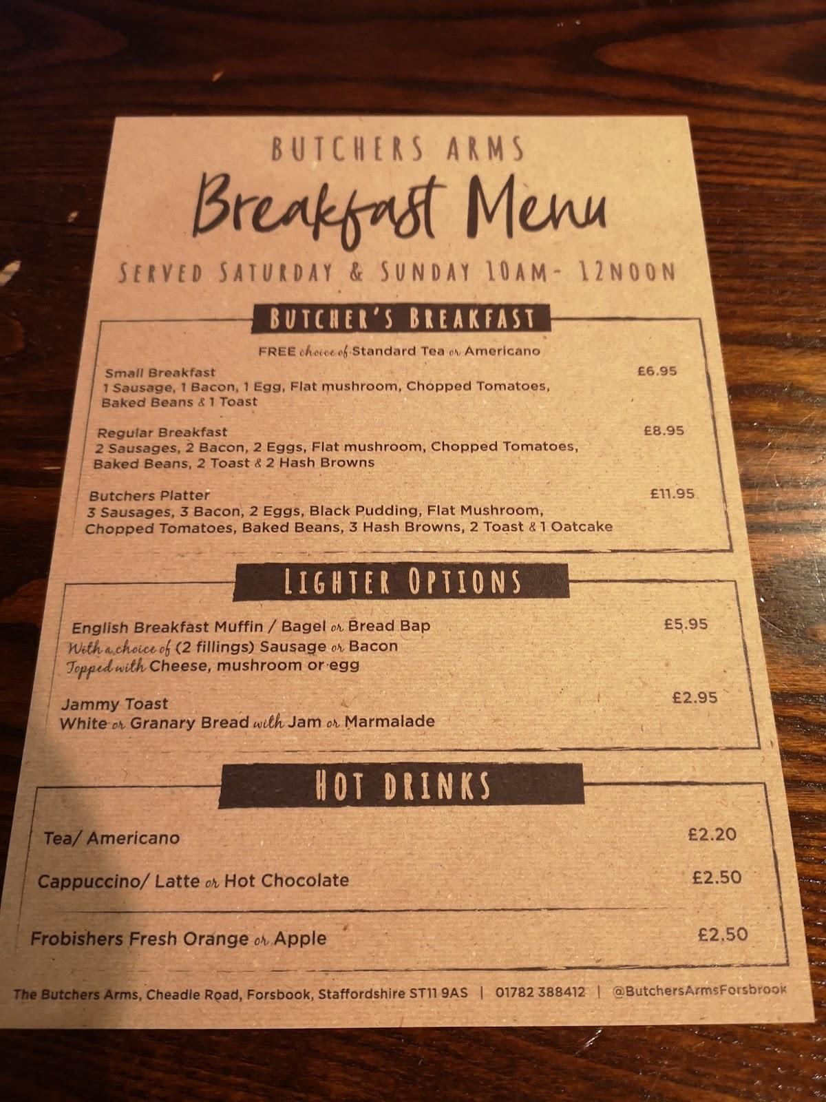 Menu at The Butchers Arms pub & bar, Stoke-on-Trent, Cheadle Rd