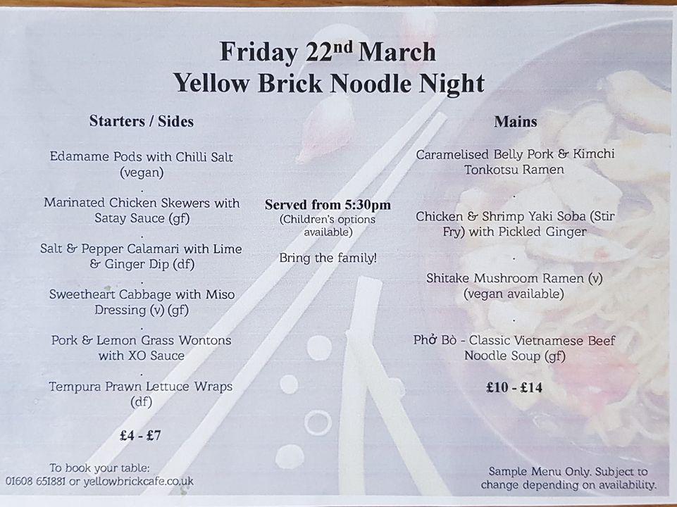Menu at Yellow Brick Bistro restaurant, Moreton-in-Marsh