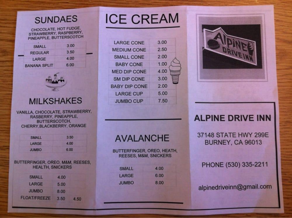 Menu at Alpine Drive Inn fast food, Burney