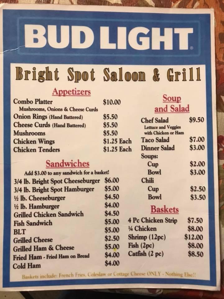 Menu at Bright Spot Tavern & Restaurant, De Soto