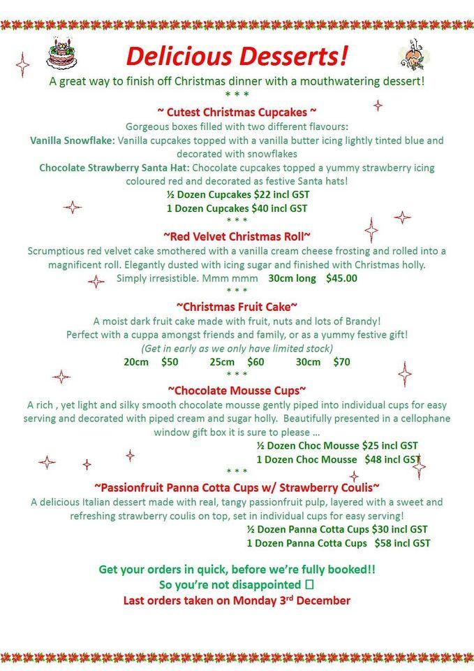 Menu at Cakes for You, Alice Springs