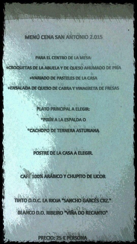 Menu at Casa Zoilo restaurant, Muros de Nalón