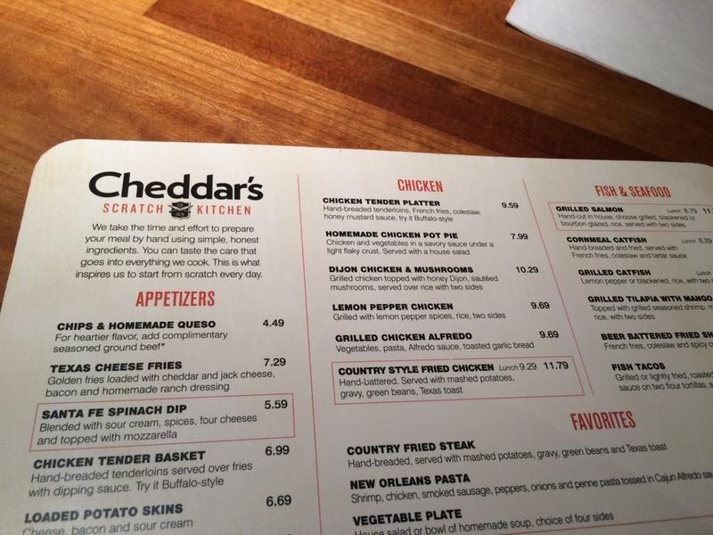 Menu at Cheddar's Scratch Kitchen restaurant, Murfreesboro, Old Fort Pkwy