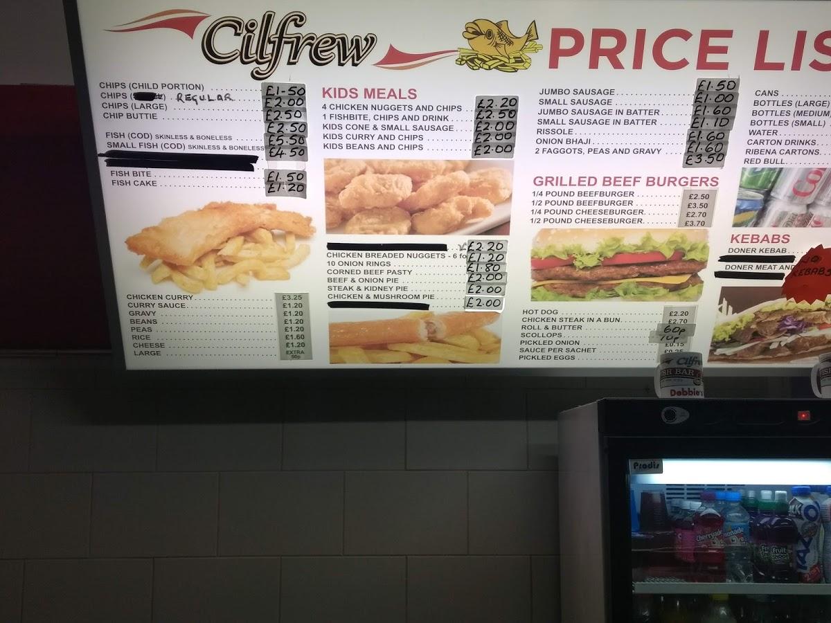 Menu at Cilfrew fish bar, Neath